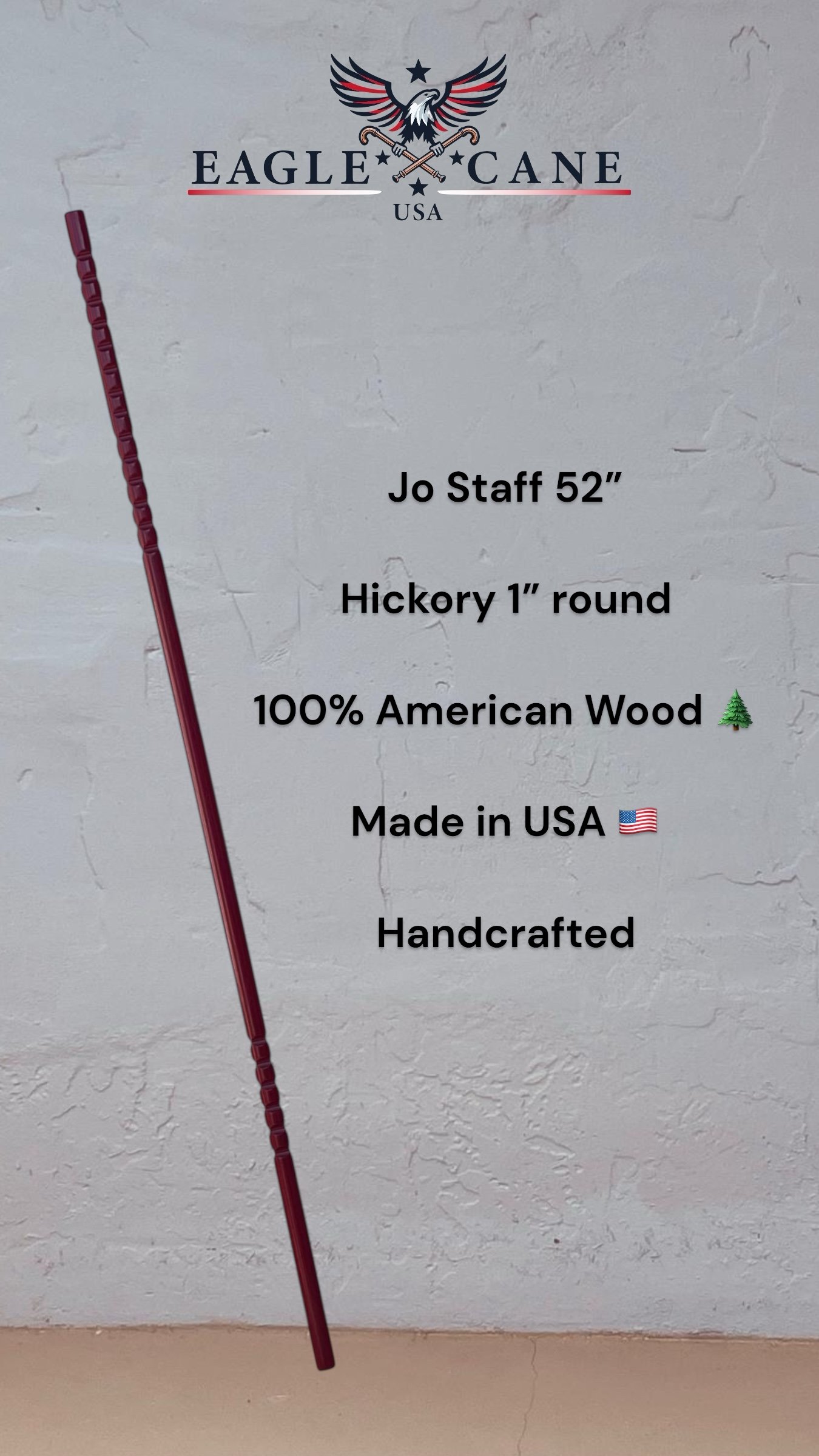 Eagle Cane | JO Staff 52"/STA JO 003/ Hickory Round 1''/Red /Walking Staff